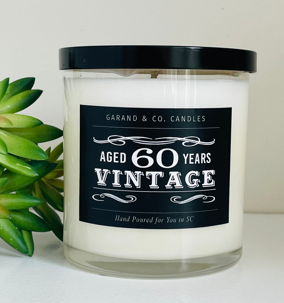 12 oz Clear Glass Jar Candle - "Vintage" 60th Birthday Candle – The ...